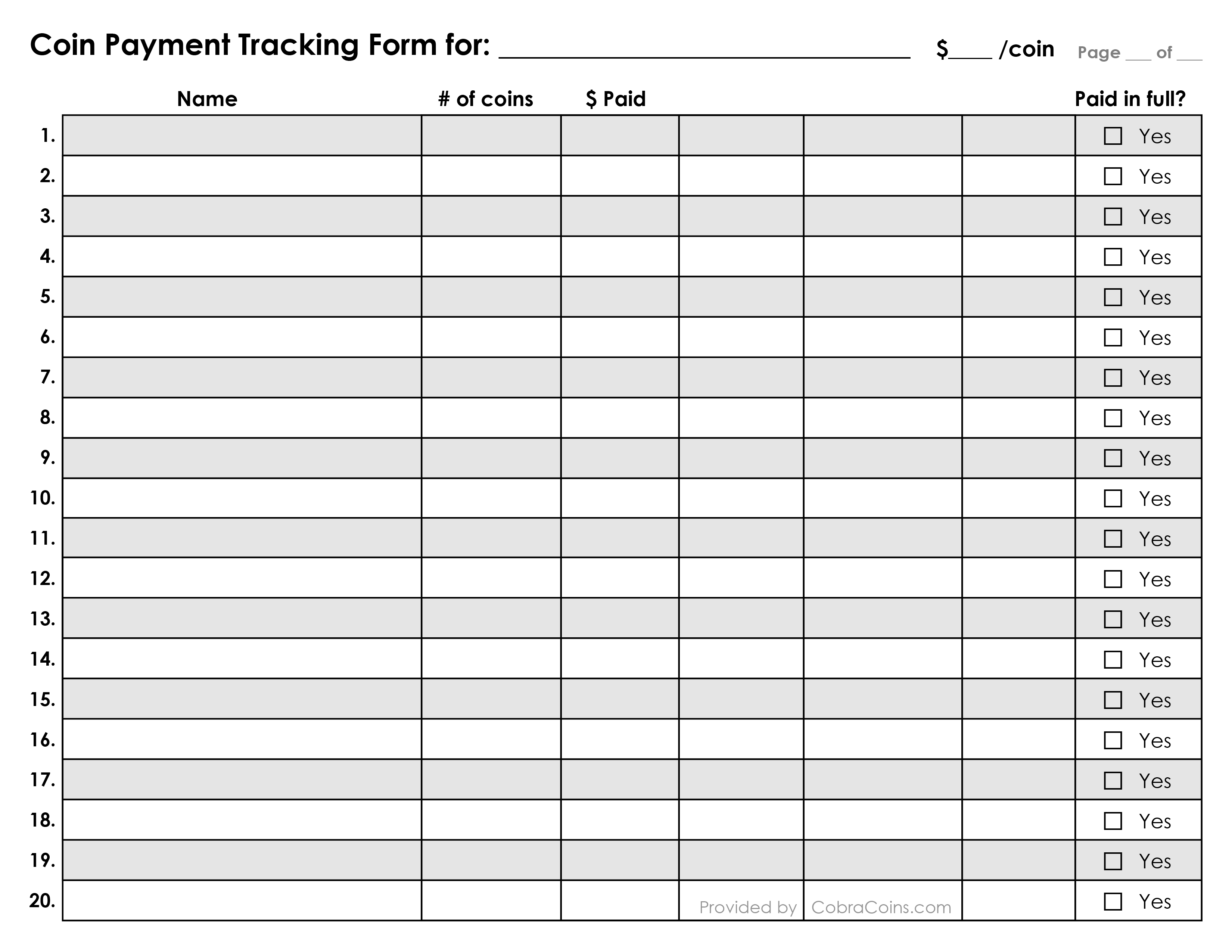 Payment Tracking Form – Cobra Coins